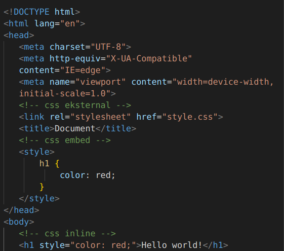 Penempatan Css Baraja Coding