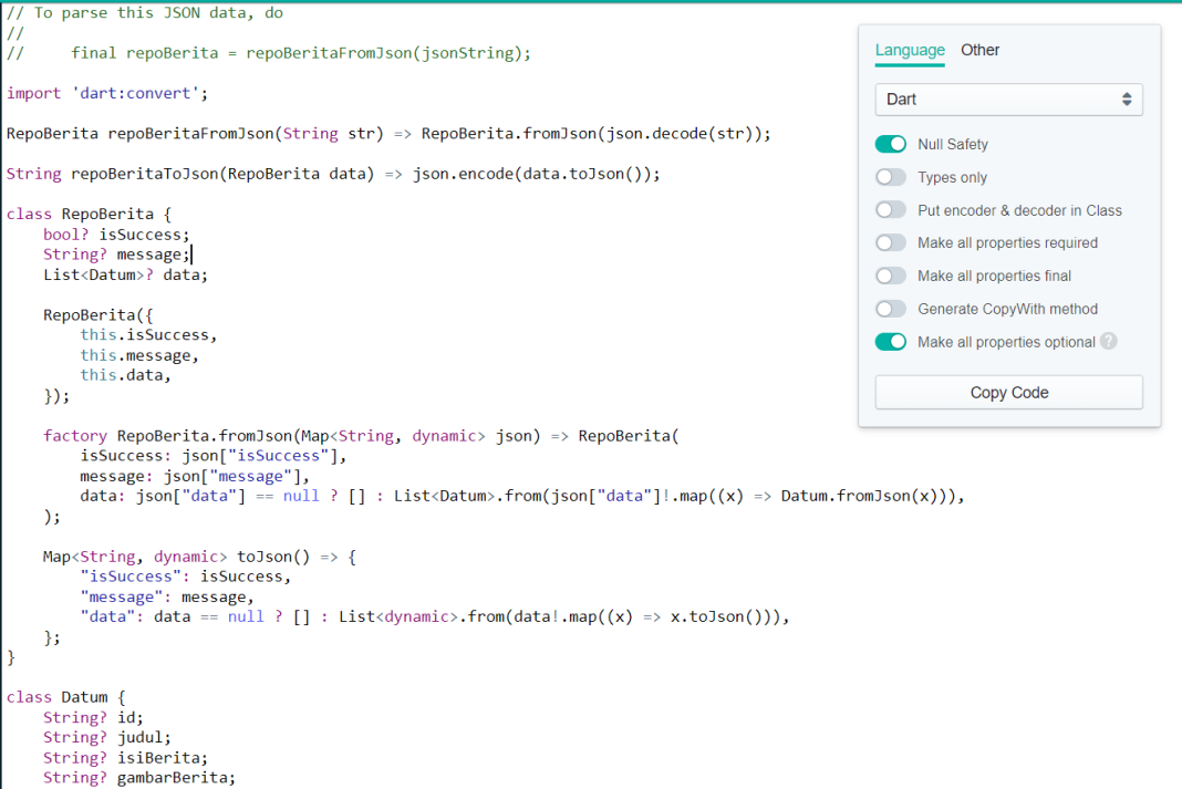 Membuat Model menggunakan QuickType – Baraja Coding